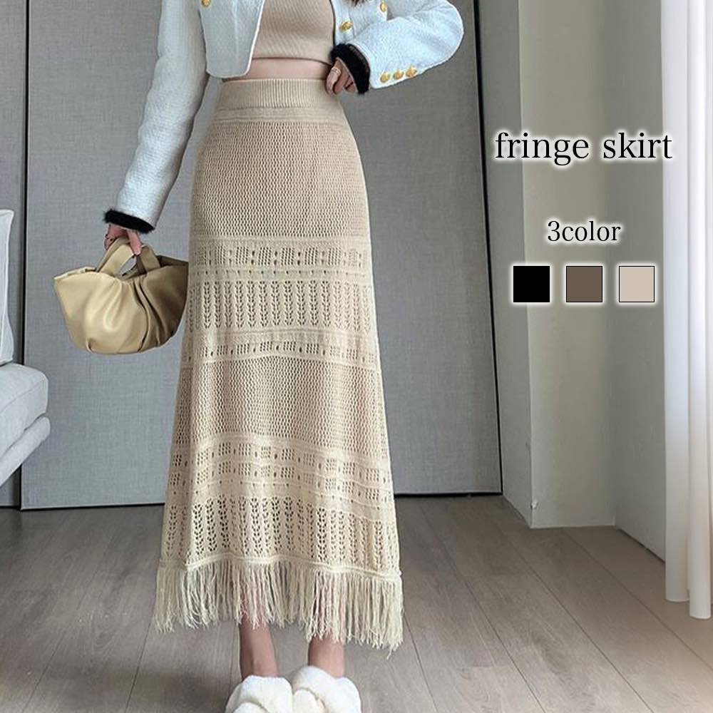 絶妙なクシャッと感がたまらなく可愛いロングスカート。動くたびに揺れるシルエットが、女性らしさをより引き立てます！トップスインでもアウトでもオシャレにキマります。 【商品名】フリンジスカート【カラー】ブラック ブラウン ベージュ【サイズ】S ...