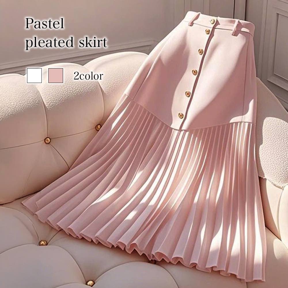 【商品名】パステルプリーツスカート【カラー】ホワイト ピンク【サイズ】S M L XL 2XL【サイズ表記】・Sサイズ 総丈78 ウエスト64・Mサイズ 総丈79 ウエスト68・Lサイズ 総丈80 ウエスト72・XLサイズ 総丈81 ウエス...