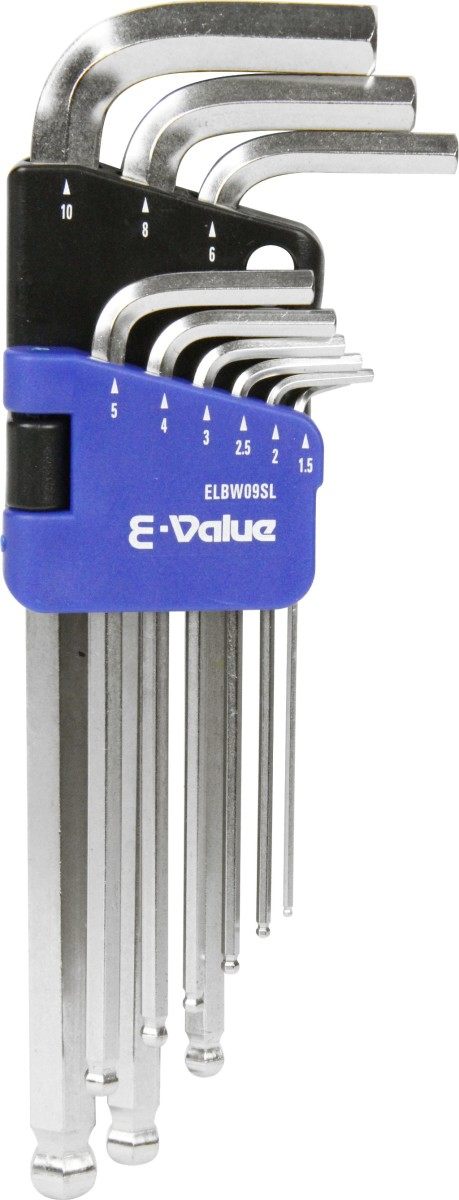 ■商品概要【商品仕様】・セミロング・セット内容：1.5、2、2.5、3、4、5、6、8、10mm・最大傾き角度：約25度・クロームバナジウム【規格】ELBW09SL■詳細説明斜めからのアプローチが可能、操作性は抜群です。【用途】六角穴付ボル...