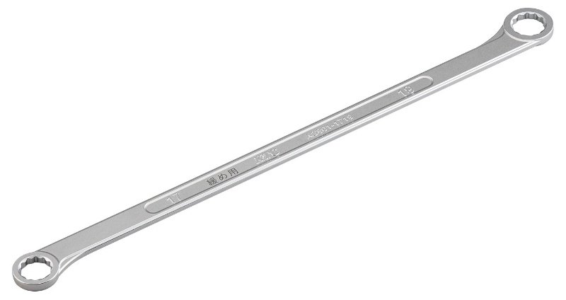 ■商品概要●メガネ部：17mm×19mm●全長：400mm●厚み：6mm●重量：252g●オフセット角：10度●緩め用■詳細説明●ボールジョイントのロックナットの取外しに。●ロングタイプで力がかけやすい。●一目でわかる「緩め用」印字。●両端...