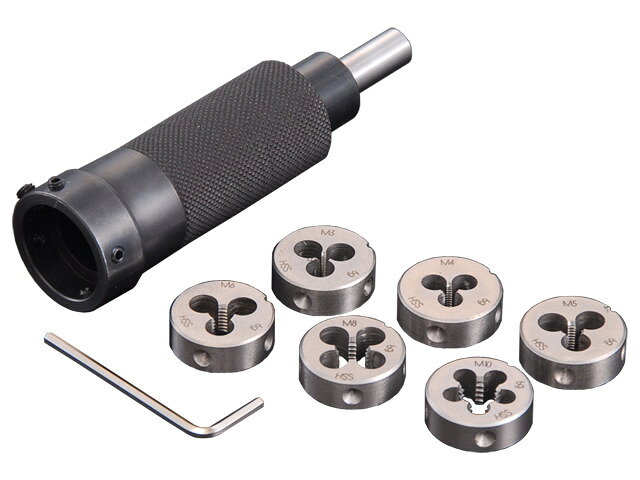 ■商品概要【付属品一覧】ダイス(M3／M4／M5／M6／M8／M10)【適合モデル】No.24400No.24004■詳細説明ダイスが6個セットになった外径ネジ切削用ダイス。用途：外径ネジ切削。■注意点※実際の商品とは異なる場合があります。...