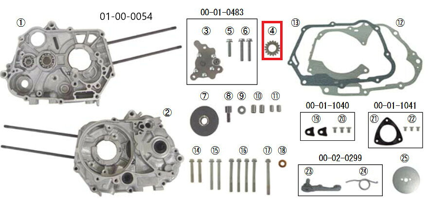 ■商品概要【画像内番号】4入数：1対象商品品番：01-00-0054/01-00-0055/01-00-0056/01-00-0057■注意点■ オイルポンプドライブギア(17T)品番 00-01-0401 を補修パーツとしてご使用頂く場合...
