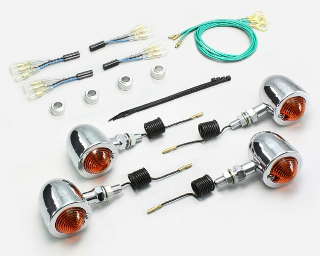 ■商品概要素材：スチール製クロームメッキサイズ：Φ50mm12V/23W球組込みバルブ専用ハーネス付フロント・リア4個セット■詳細説明ノーマル位置に取付可能。専用ハーネス付で接続簡単です。■注意点※画像2、3枚目の装着はイメージです。■適合...
