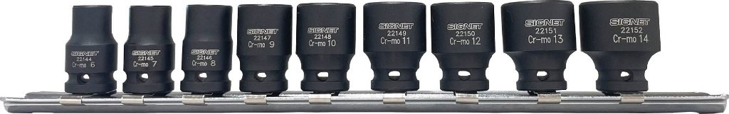 ■商品概要●セット内容：6・7・8・9・10・11・12・13・14mm●差込角(DR)：1／4●全長(L；mm)：23●先端部ソケット外径(D1；mm)：10／11／12／14／16／17／17／19／20●差込部ソケット外径(D2；mm...