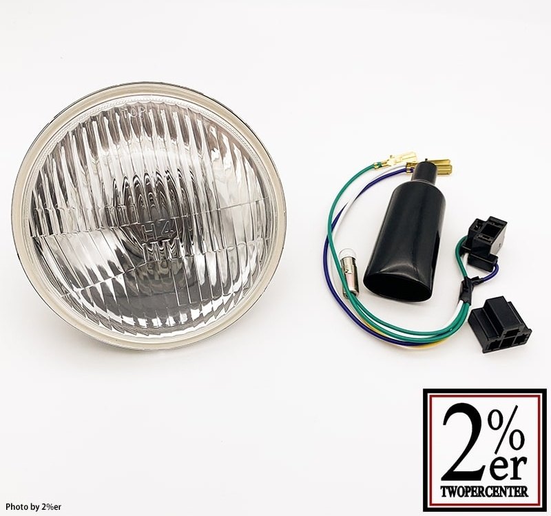 ■商品概要5-3／4インチベイツライト用補修ライトユニット5.75インチベイツライト用のライトユニット【配線色】青：ハイビーム白：ロービーム緑：アース黄色：インジゲーター【バルブ】H4バルブ、60／55W【内容物】レンズユニットASSY×1...