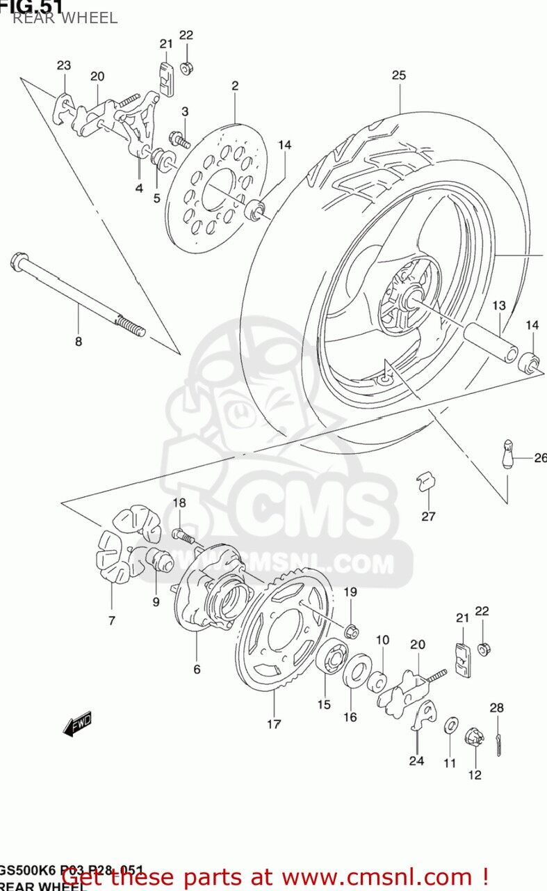 ■商品概要リアホイール画像番号1■注意点※パーツリストの画像は「Suzuki Gs500f 2004 (k4) Usa (e03)」の車種のものです。※一部商品は、パーツリストの画像番号が変更となり、商品情報記載の画像番号と異なるケースがあ...