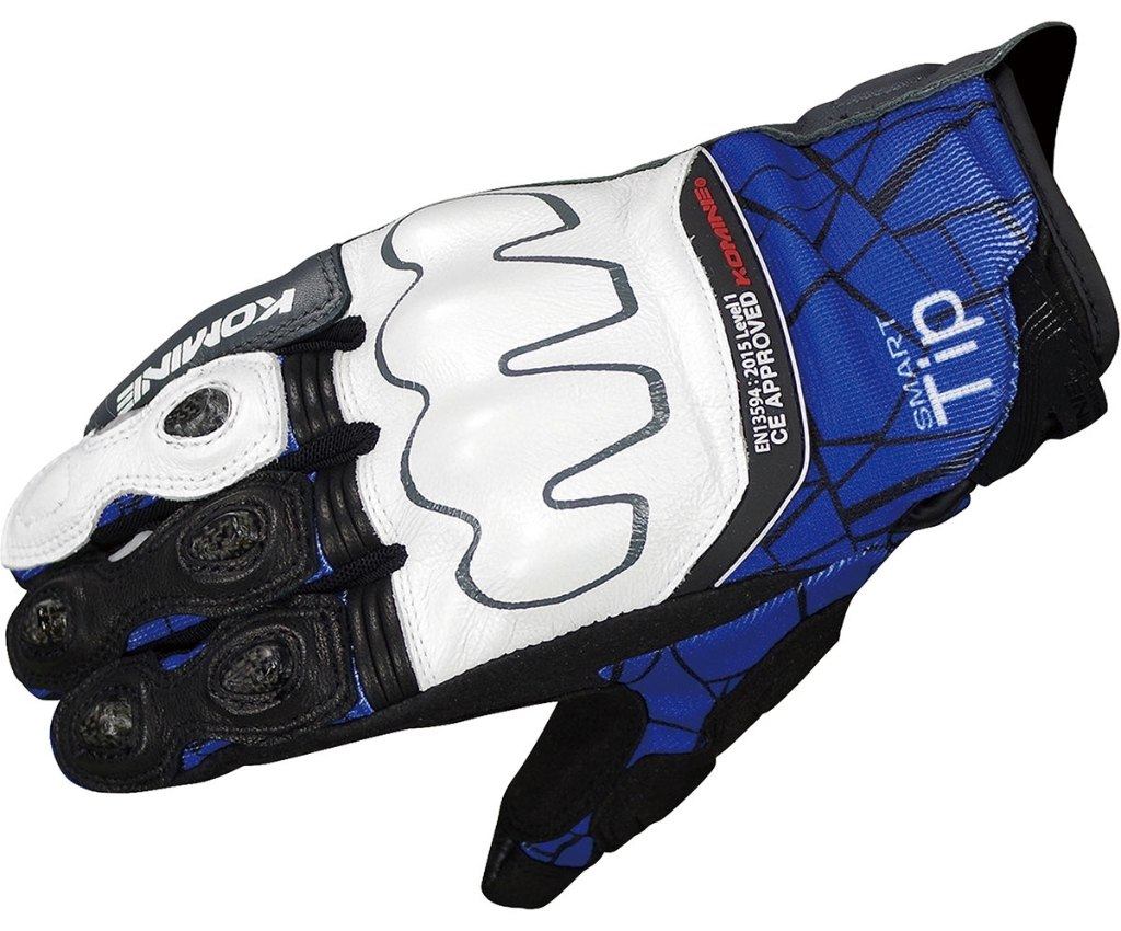 ■商品概要カラー：ホワイト／ブルー素材：牛革・PU・ヤギ皮革・スパンデックス・ナイロン・ネオプレン・ポリエステルプロテクター：ナックル・指・パーム・カフ■詳細説明拳にCE規格ソフトプロテクターを内蔵するレザーとメッシュのコンビネーショングロ...