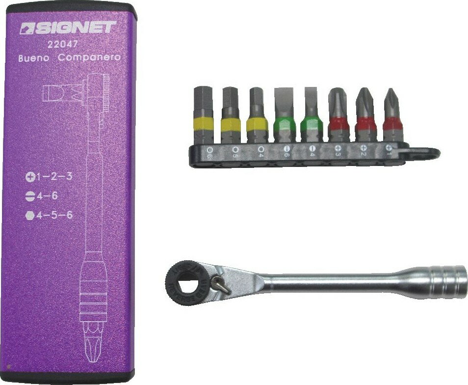 ■商品概要●ミニラチェット全長(mm)：93／ヘッド幅(mm)：15／ヘッド厚み(mm)：10／ギア数：52●ビット全長(mm)：25●ケースサイズ(mm)：119×40×15●ケースカラー：パープル【セット内容／付属品】・ミニラチェット・...