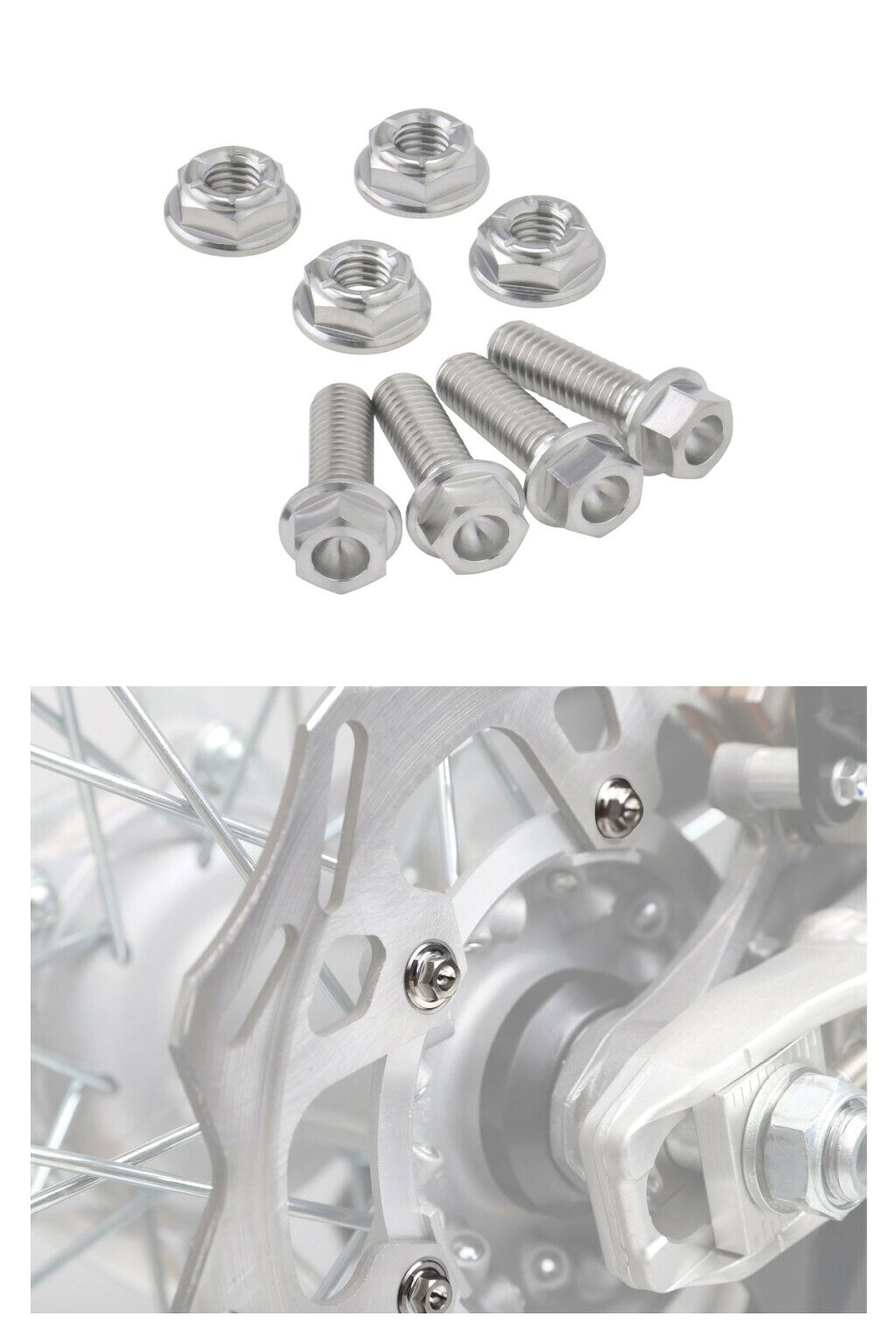 ■商品概要メーカー品番：ZT31-5614Nタイプ：フランジ ボルト＆ナット Φ6-M6×20サイズ：d=M6 P=1.0/S=8/Dc=11/K=5.3/ds=6/lg=2/L=20入数：各4個■詳細説明チタン製 ディスクボルトは作業性を...