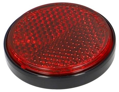 ■商品概要【仕様】・サイズ：約43mm×厚さ約11mm・カラー：赤・両面テープ付【内容物】後部反射器(丸)×1■車検対応■Eマーク認定品《1Aクラス E1 022214》■正面反射■詳細説明■用途：自動車用後部反射器の追加・交換に損傷した後...