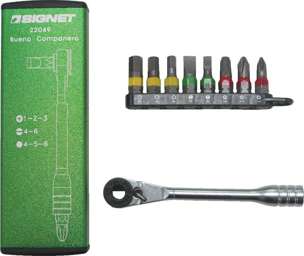 ■商品概要●ミニラチェット全長(mm)：93／ヘッド幅(mm)：15／ヘッド厚み(mm)：10／ギア数：52●ビット全長(mm)：25●ケースサイズ(mm)：119×40×15●ケースカラー：グリーン【セット内容／付属品】・ミニラチェット・...