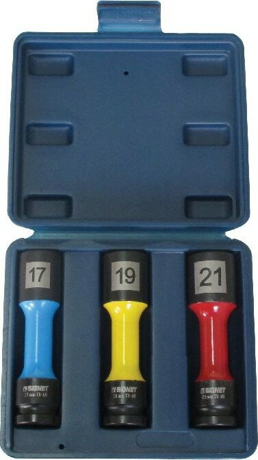 ■商品概要●差込角inch(インチ)(SQ)：1／2●全長(mm)：100【セット内容／付属品】・ホイルナット用薄肉インパクトソケット：17(青)・19(黄)・21(赤)mm■詳細説明◆ホイルナット用薄肉。◆タイヤ交換の定番品。◆薄肉で狭い...