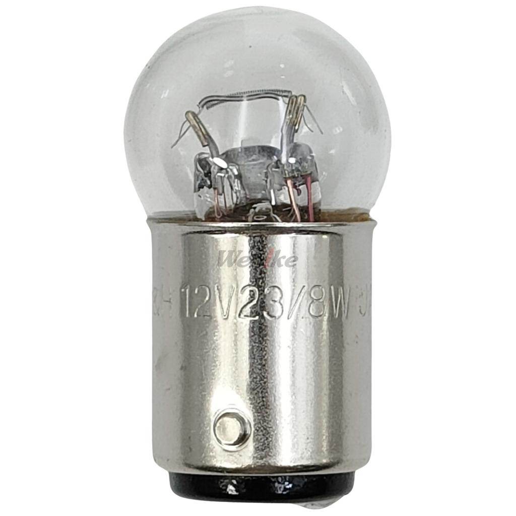 ■商品概要カラー：クリア電球番号：5410定格：12V 23／8Wガラス・口金形状：G18 BAY15D入数：1個■詳細説明小型ランプ改造用ウインカー／ポジション球ストップ／テール球■注意点※図はガラスと口金の形状を分かりやすく示したもので...