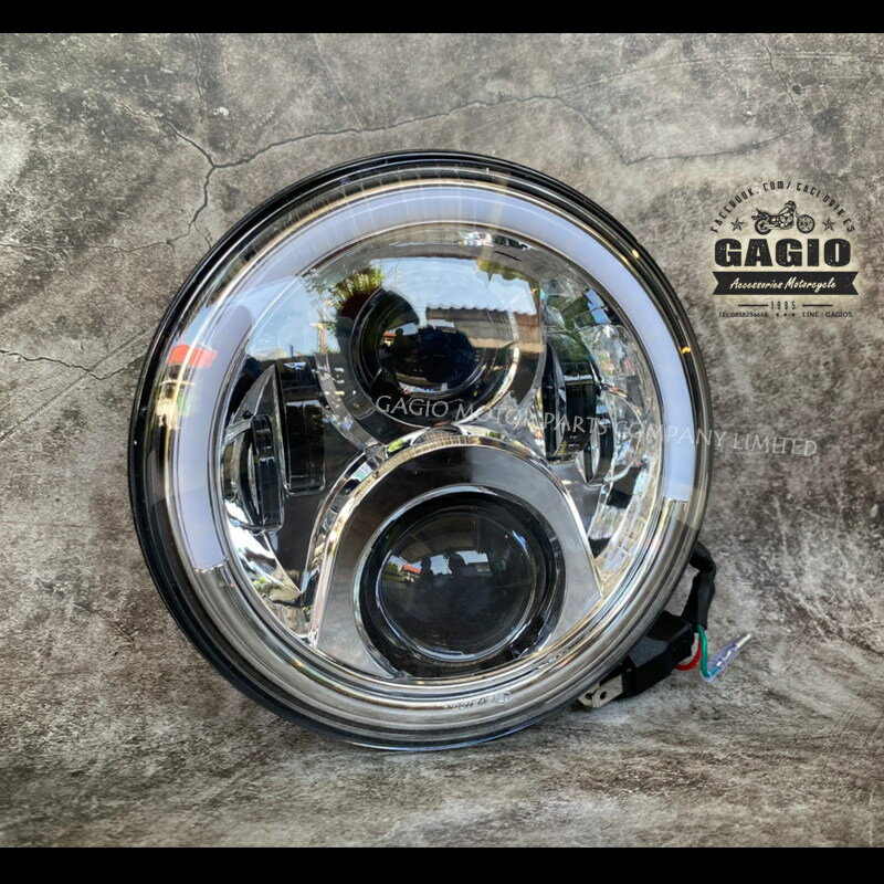 ■詳細説明7 -inch LED Projector headlights， silver face dimmer， suitableformotorcycle， vintage style， classic cafes， Roretes，...
