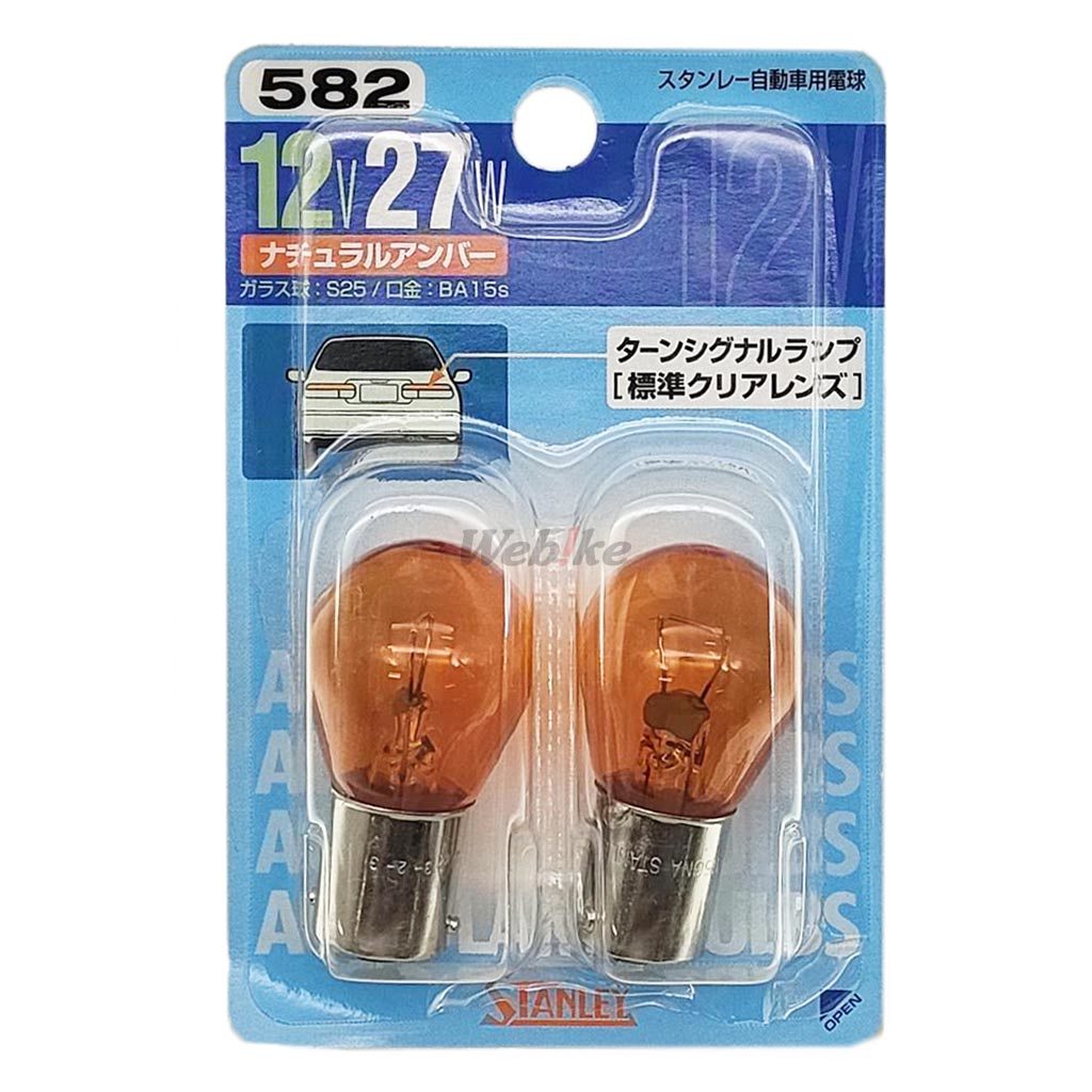 ■商品概要ブリスターパック(白熱電球)定格：12V 27W(アンバー)口金(ガラス)：BA15s (S25)入り数：2個入　※画像はイメージです。■適合車種&ensp;&ensp;&ensp;備考: 汎用