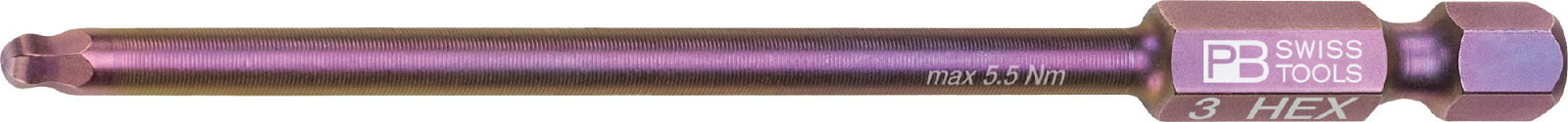 ■商品概要差込角('HEX)：1/4(6.3mm)サイズ(mm)：3全長(mm)：95最大耐久トルク(Nm) ：5.5■詳細説明強度と精度に優れた差込角1/4'(6.35mm)の段付きボールポイントビットです。最大22度角度をつけて作業がで...