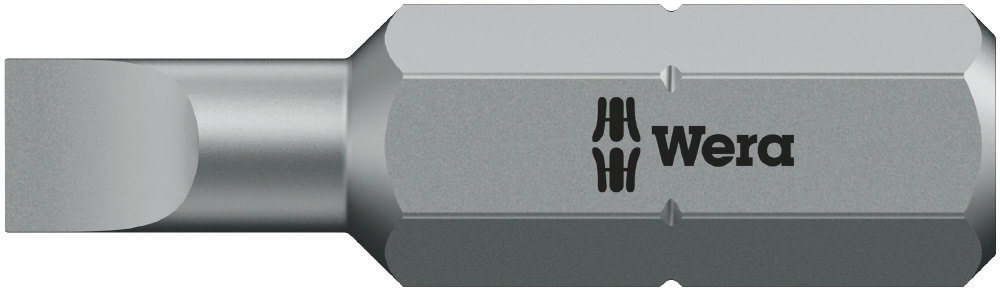 ■商品概要●サイズ (mm)：1.2×6.5●全長 (mm)：25●軸径 (mm)：6.2●六角差込角 (inch)：1/4●マイナスネジ用●差込6.35mm■詳細説明●スロットネジと汎用の堅牢ビスカスWeraビットです。●6.35mm (...