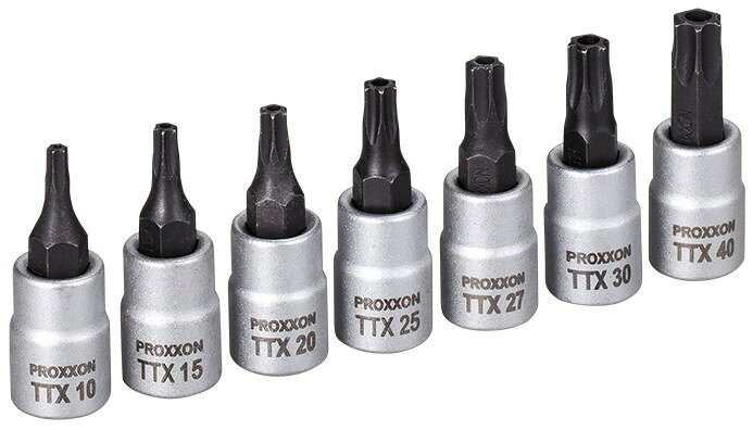 ■商品概要トルクスビットソケット7点セット差込角：1／4 (6.3mm)サイズ：TTX10／15／20／25／27／30／40mm■詳細説明PROXXON ソケットセットシリーズは最新生産技術と駆動方式を持ったソケット世界最大工場で生産され...