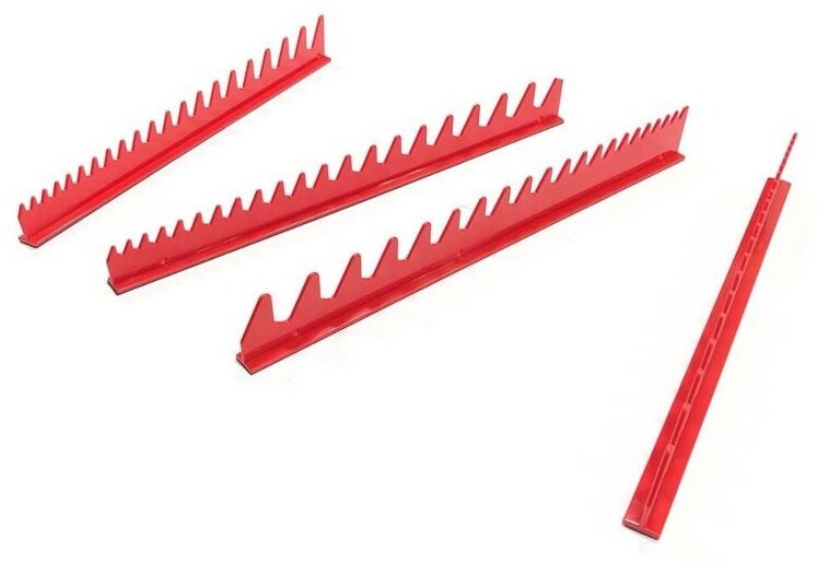 ■商品概要【スペック】・4PCS・レッド・全長：420mm×2本、385mm×2本・幅：20mm・高さ：約45mm■詳細説明ツールチェスト＆キャビネット等のドロワー(引き出し)用レンチラック(ホルダー)として重宝するアイテムです。ホルダー本...