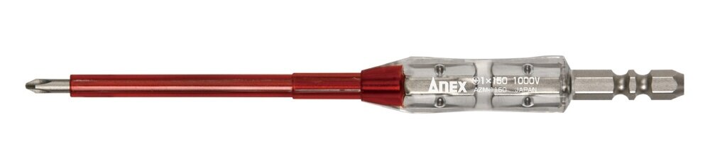 ■商品概要●刃先サイズ(＃)：1●全長(mm)：150●軸径(mm)：Φ6■詳細説明●耐電圧1000V(絶縁耐電圧試験実施済み)。●安全設計の軸カバー付。●軸径が細いため、端子台のネジ締めなど狭い箇所の作業に最適です。●通電しないセパレート...