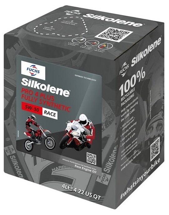 ■商品概要■レース専用4ストレーシング＆スポーツバイク用オイルエステル／化学合成容量：4L5W-30■詳細説明スーパーバイクやプロダクションレーサー、高性能なスポーツバイクに最適なオイルです。エレクトロシンテックテクノロジーにより金属表面に...