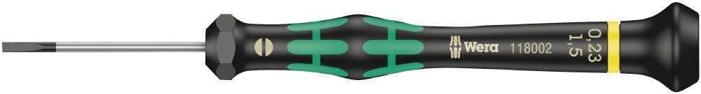■商品概要●先端サイズ(mm)：0.23×1.5●軸長(mm)：40●軸径(mm)：2.0■詳細説明●2035シリーズ。●高品質なWeraMicroドライバー。●回転キャップに手をかざすことで、回転キャップの下の早回しゾーンにより、高速回転...