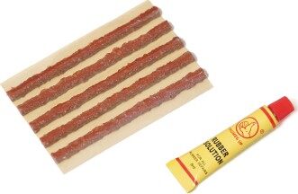 ■商品概要【タイプ】チューブレスタイヤ用【サイズ】・長さ：100mm・厚み：約5mm【入数】シールラバー：5本入り【セット内容】・シールラバー・ラバーセメント(8ml)■詳細説明約5mm厚のシールラバーと、ラバーセメントのセット。シールラバ...