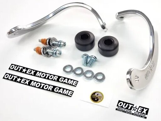 ■商品概要ハンドルバーエンドM6ボルト用【板厚8mm、板厚8mm軽量】商品内容(1)レバーガード本体(左右セット)×1(2)ジュラコンスライダー×2(3)6角キャップボルトM6×45L×2(4)M6用 ワッシャー 外径13mm×4(5)M8...