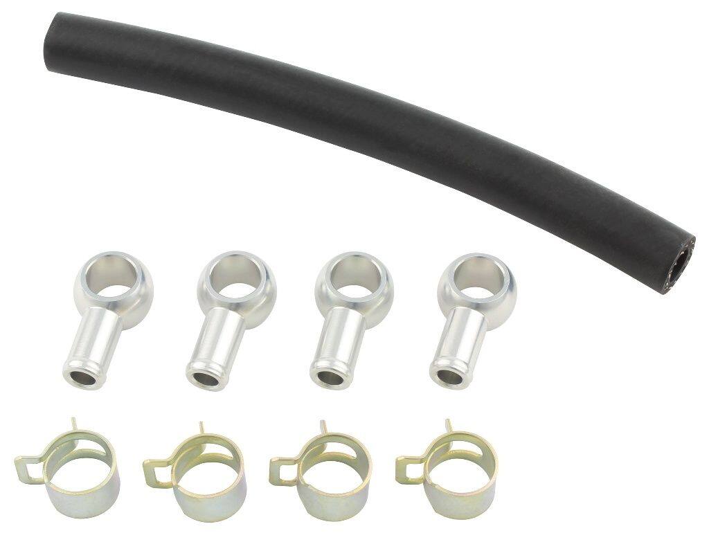 ■商品概要【キット内容】8mmオイルラインホース長さ150mm：1本8mmホース用バンジョーユニオン(取り付け穴は10mm)：4個ホースクランプ(スチール製)：4個■詳細説明モンキー オイルシャワータペットキャップ 用補修 ホースセットです...