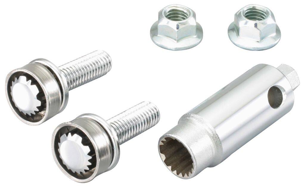 ■商品概要ボルトタイプ：M8×25L×P1.25○1セット(2個入り)○素材：スチール製■詳細説明最新の盗難抑止！大切なパーツをボルト・ナットで盗難抑止する！●高級パーツ盗難対策として開発されたボディガード。パーツの取り付けボルトやナットと...