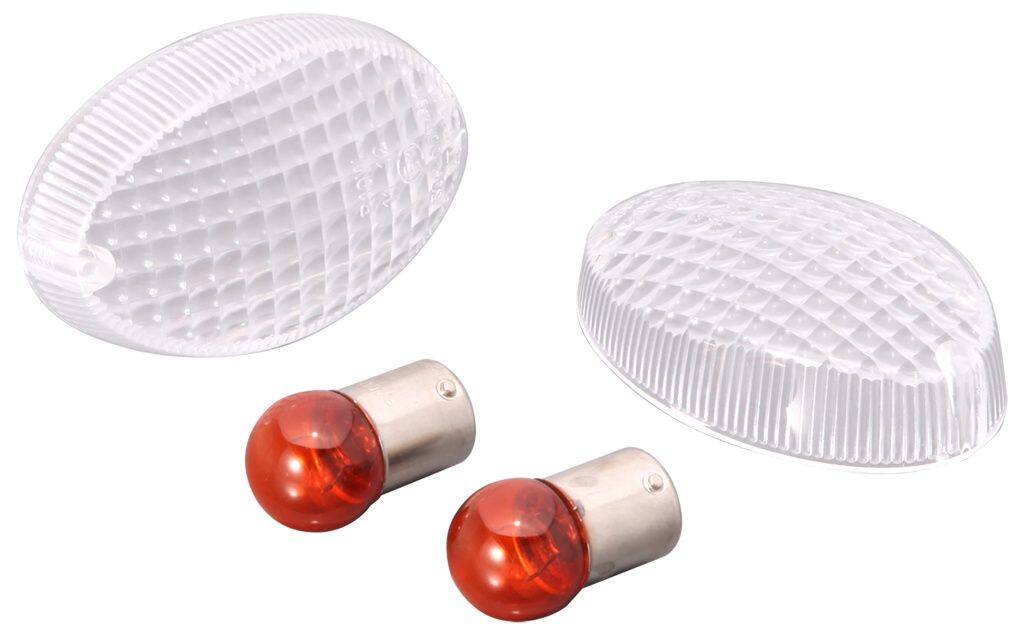 ■商品概要タイプ：クリア12V-10Wアンバー色口金球付属左右1セット12V-10Wアンバー色口金球付属■詳細説明ノーマルのレンズを交換する、お手軽なドレスアップパーツです。レンズに応じたバルブも一式付属しています。■適合車種Dトラッカー1...