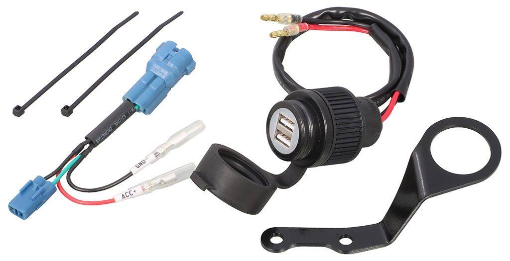■商品概要【仕様】・USBポート：1000mA×2個・DC12V/DC5V 最大出力：2000mA(1ポートのみ使用の場合)・防滴仕様・LED内蔵(ブルー)・電源取り出し箇所：ヘッドライトケース内オプションカプラー■詳細説明コネクターを割り...
