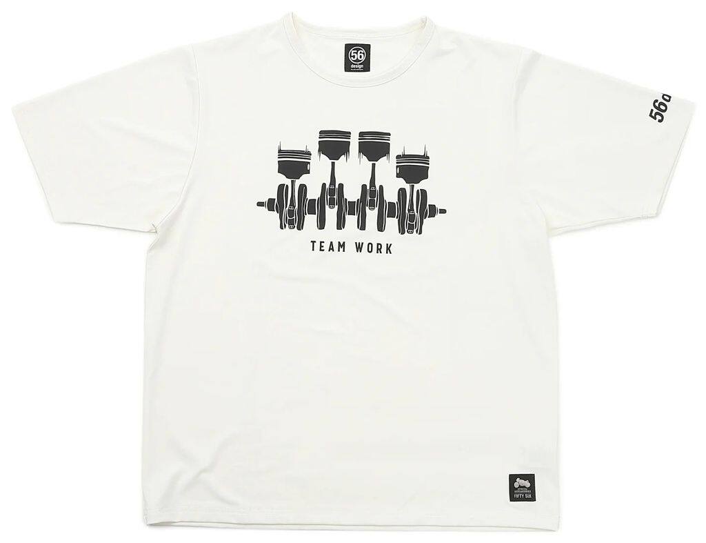 ■商品概要カラー：White／Black表地：ポリエステル 93％ ，ポリウレタン 7％HIGHCOOL-T?採用■詳細説明デザイン・バイクのエンジン内部で力強く動くピストンを、仲間と連携しながら働く'チームワーク'の象徴として表現したグラ...