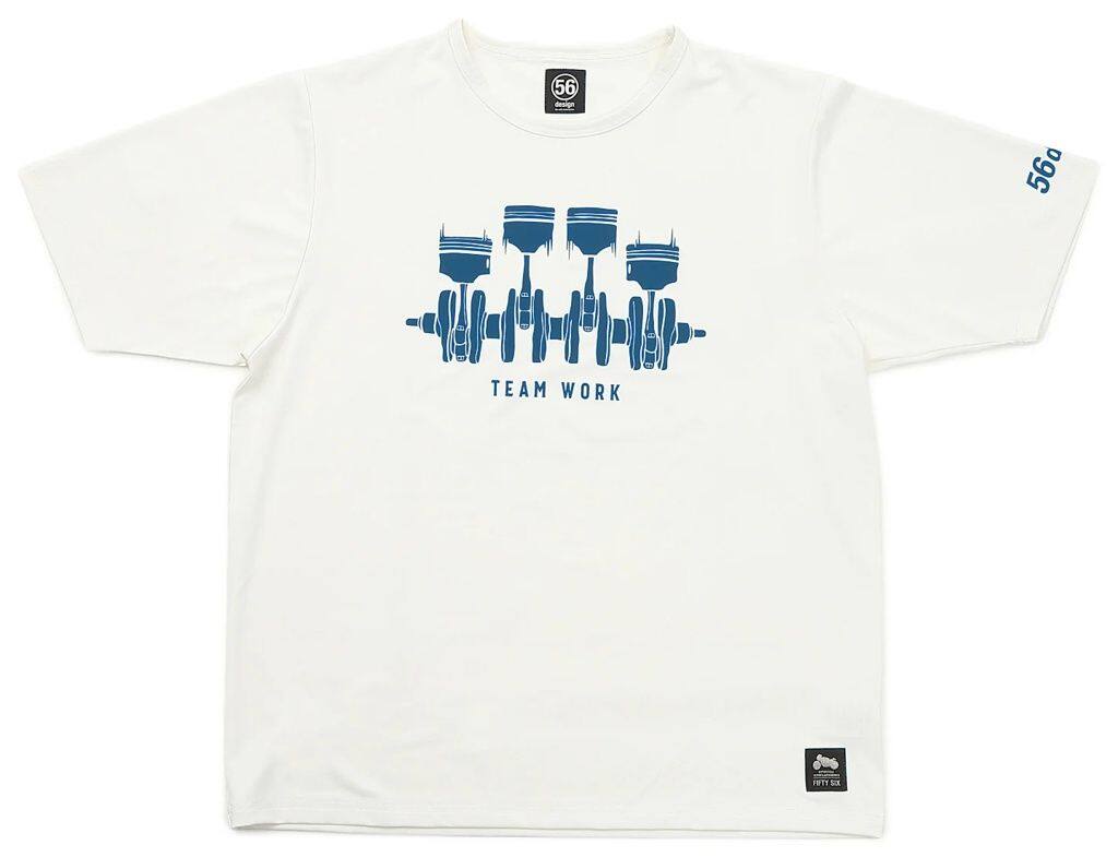 ■商品概要カラー：White／Ash Blue表地：ポリエステル 93％ ，ポリウレタン 7％HIGHCOOL-T?採用■詳細説明デザイン・バイクのエンジン内部で力強く動くピストンを、仲間と連携しながら働く'チームワーク'の象徴として表現し...