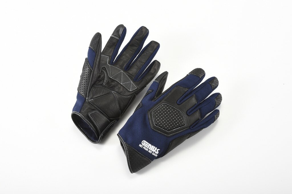 ■商品概要カラー：ネイビー(ホワイトロゴ)【素材】・平側：牛革・甲側：メッシュ入数：1双■詳細説明【1】手の平は国産牛革で他に無いグリップ感を実現。【2】ソフトパット(ショック吸収材)使用でつかれにくく安全面も考慮した作りです。【3】甲側の...