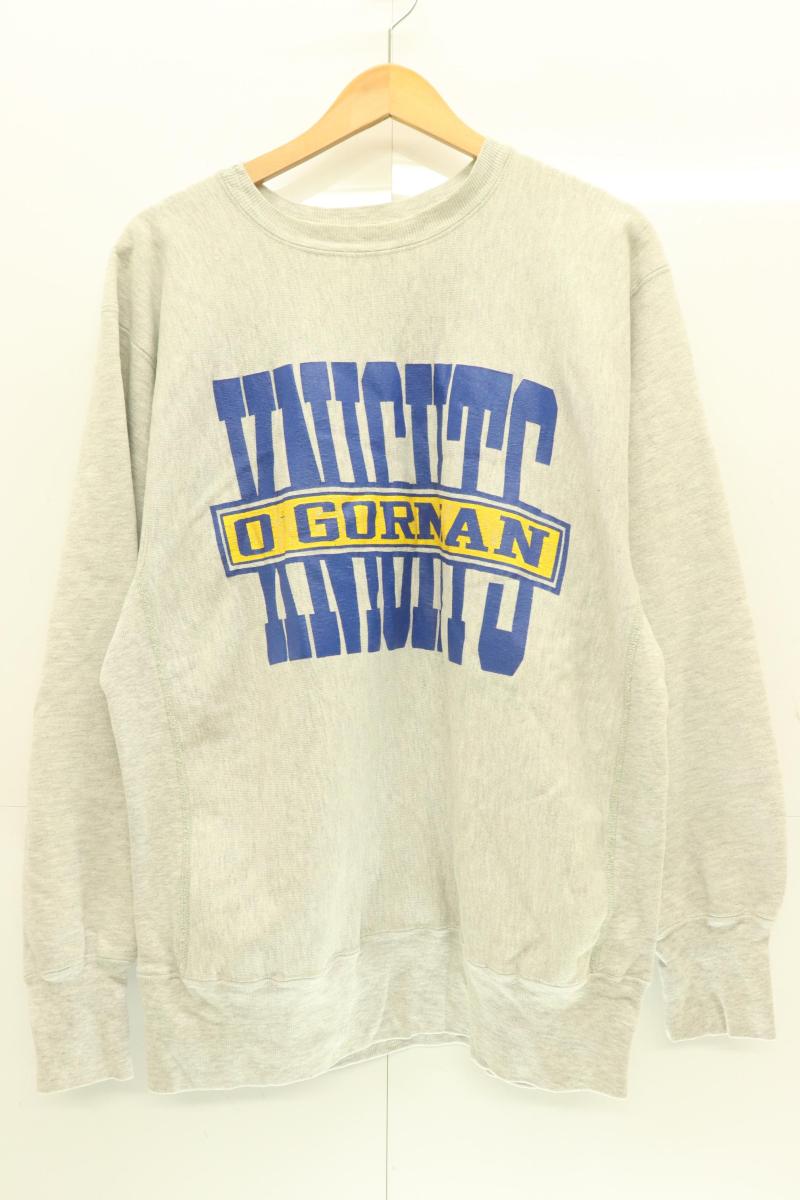 　商品状態説明 詳細説明 REVERSE WEAVE GORMAN Sweat CHAMPION XL グレー 灰 プリント 刺繍タグ 【状態ランク：C 使用感がありダメージが確認できる状態】 【状態備考】 襟、両袖に黄ばみ汚れが見られます...