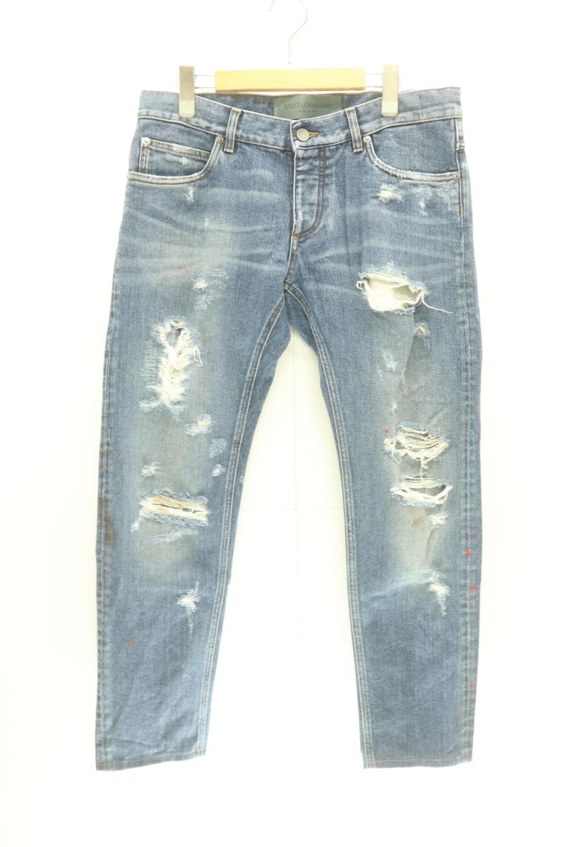 　商品状態説明 詳細説明 デニムパンツ DOLCE&GABBANA 50 インディゴブルー 藍 ダメージ加工 G6LBLD G8S36 【状態ランク：C 使用感がありダメージが確認できる状態】 【状態備考】 前面ひざ付近に汚れが見られます。...