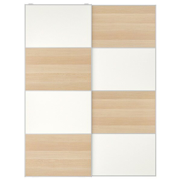 MEHAMN メーハムン 引き戸 2枚組 - 両面仕様/ホワイトステインオーク調 ホワイト 150x201 cm. 10年品質保証。詳しくは「品質保証のご案内」をご覧ください 引き戸なので開閉スペースをとりません 扉はソフトクロージングダン...