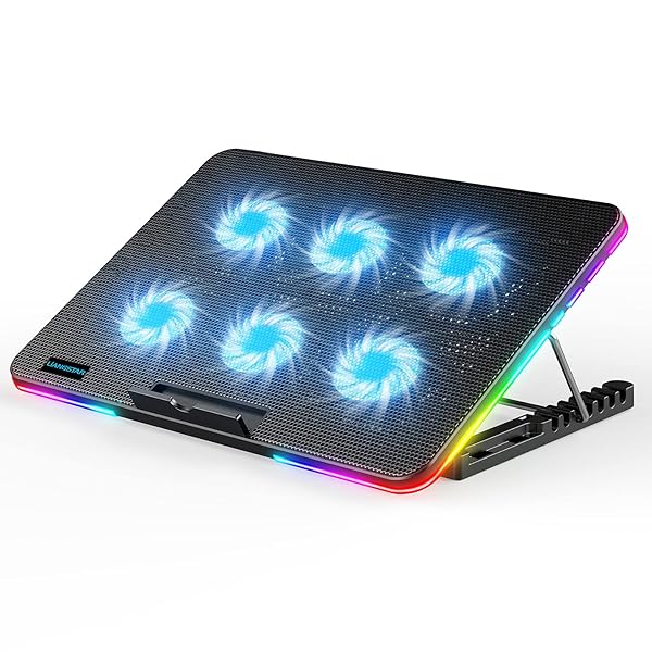 ノートパソコン冷却パッド 6つ冷却ファン ノートPCクーラー 7段階高さ 角度調整 風量調節 冷却台 2つUSBポート 静音 スマホンスタンド付き 最大173インチまで対応 RGBライト付きブランド色Multicolorモデル商品説明【商品...