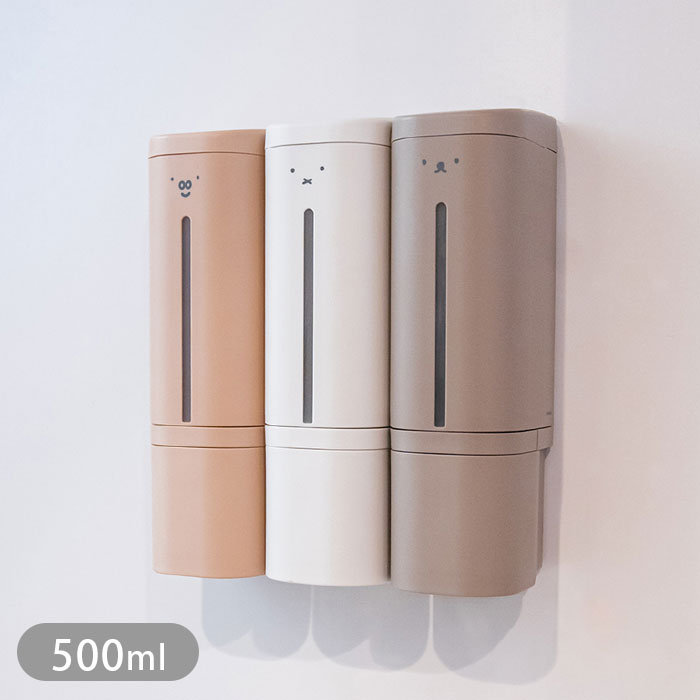 マグネットで浮かせて収納、下から出てくるディスペンサー マグネットで浴室壁面に簡単に取り付けできるディスペンサー500mlです。　ミッフィーのお顔と落ち着いたカラーが大人可愛いデザインです。　浮かせて設置するので、底がヌメらず衛生的です。　...