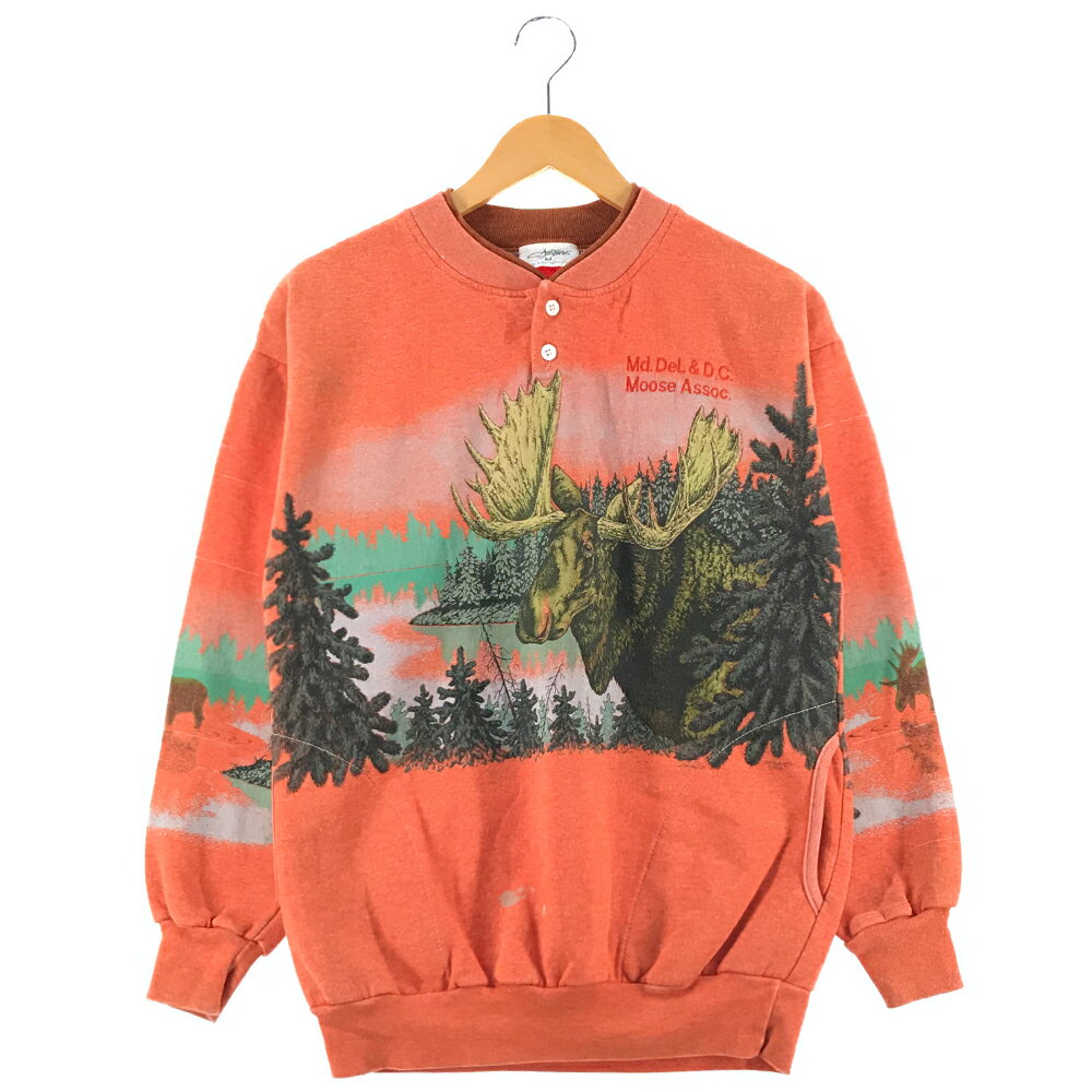 ITEM DATAブランド名MOOSE ASSOC商品名プリントスウェット素材綿　70%ポリエステル　30%　　　　　　原産国　カラーオレンジ表記サイズサイズ表記 MSIZE DATA肩幅身幅着丈袖丈裄丈49cm49cm58cm47cm74...