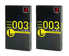 リニューアルに伴いパッケージ・内容等予告なく変更する場合がございます。予めご了承ください。 名　称 《セット販売》ゼロゼロスリー　003　Lサイズ 内容量 10個×2個セット 特　徴 ●薄くてゆったり大きなLサイズのコンドーム 極薄 0.0...