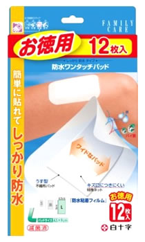 リニューアルに伴いパッケージ・内容等予告なく変更する場合がございます。予めご了承ください。 名　称 白十字　ファミリーケア　FC　防水ワンタッチパッド　L　お徳用 内容量 12枚(シートサイズ：8cm×13cm、パッドサイズ：4.5cm×9...