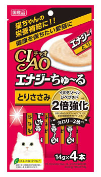 【商品名称】チャオ エナジーちゅ〜る とりささみ　14g　4本 メーカー：いなばペットフード ブランド：ちゅーる 【商品特徴】ちゅ〜るシリーズにエネルギー補給タイプが新登場 ■ ■ ■ ■ ■その他の商品説明： 【商品詳細】 ●幅　：11c...