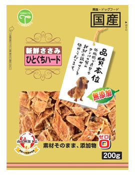 リニューアルに伴いパッケージ・内容等予告なく変更する場合がございます。予めご了承ください。 名　称 新鮮ささみ　無添加　ひとくちハード 内容量 200g 特　徴 ◆添加剤を使わない健康配慮が優しいジャーキーです。 ◆低脂肪で良質なたんぱく質...