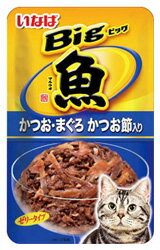 リニューアルに伴いパッケージ・内容等予告なく変更する場合がございます。予めご了承ください。 名　称 いなば　Big　マルウオ　かつお・まぐろ　かつお節入り 内容量 80g 特　徴 ◆好評のマルウオパウチにBIGタイプが登場。 ◆血合い肉をベ...