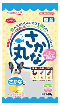 リニューアルに伴いパッケージ・内容等予告なく変更する場合がございます。予めご了承ください。 名　称 さかな丸　さかな味 内容量 40g 特　徴 ◆アレルゲンになりにくいお魚とお米が主原料。 ◆その生地をオーブンでふっくら焼き上げた、新食感の...