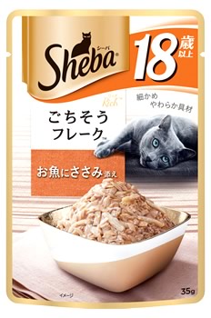 リニューアルに伴いパッケージ・内容等予告なく変更する場合がございます。予めご了承ください。 名　称 Sheba　シーバ　リッチ　18歳以上　ごちそうフレーク　お魚にささみ添え 内容量 35g 特　徴 ◆厳選素材を使用した、魚介のうまみたっぷ...