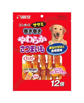 リニューアルに伴いパッケージ・内容等予告なく変更する場合がございます。予めご了承ください。 名　称 ゴン太のササミ巻き巻き　やわらかさつまいも 内容量 12個 特　徴 ◆やわらかく仕上げた甘みたっぷりのさつまいもにしっとりササミを巻いた、嗜...