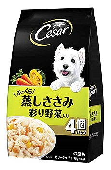 リニューアルに伴いパッケージ・内容等予告なく変更する場合がございます。予めご了承ください。 名　称 シーザー　成犬用　ふっくら蒸しささみ　彩り野菜入り 内容量 70g×4袋 特　徴 ◆ゼリータイプ◆低脂肪なささみをふっくら蒸して低カロリーに...